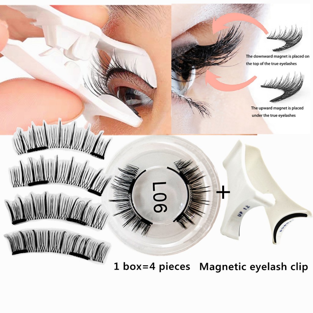 4pieces(1 pair)3D Magnetic False Eyelashes With Clip Reusable Natural ...