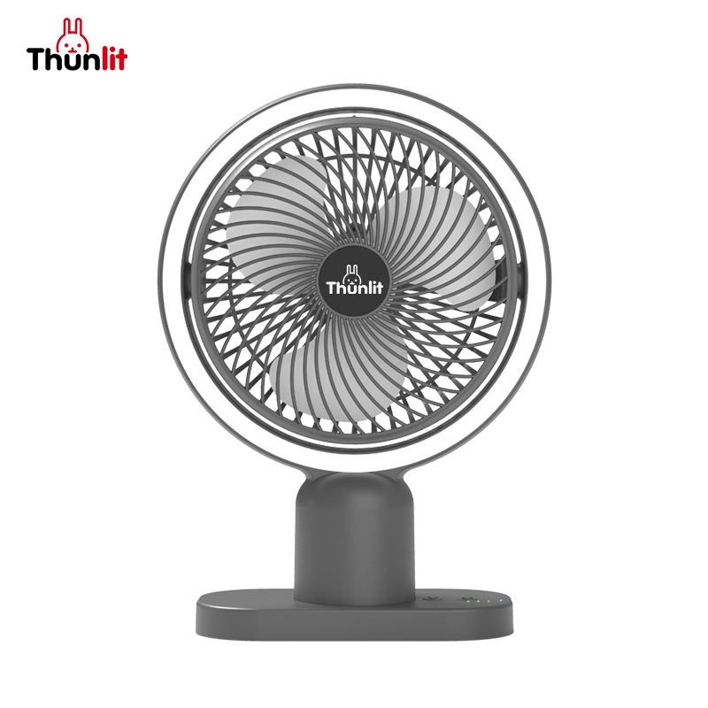 Thunlit Small Desk Fan Stylish Gray Desktop Fill Light Fan USB Charging ...