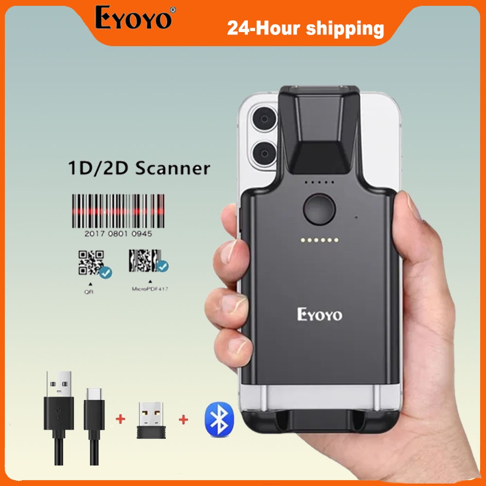 Eyoyo 2D Back Clip Bluetooth Barcode Scanner Work with Phone, Portable ...