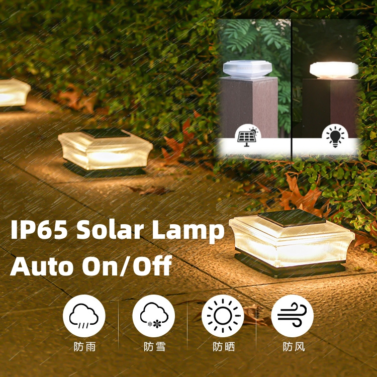 Solar Light Column Head Lamp IP65 Waterproof Auto On/Off Gate Lights ...