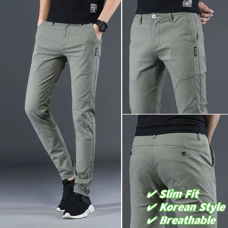 [Local Delivery] Men's Korean Pants Slim Fit Thin Ice Silk Casual Pant ...