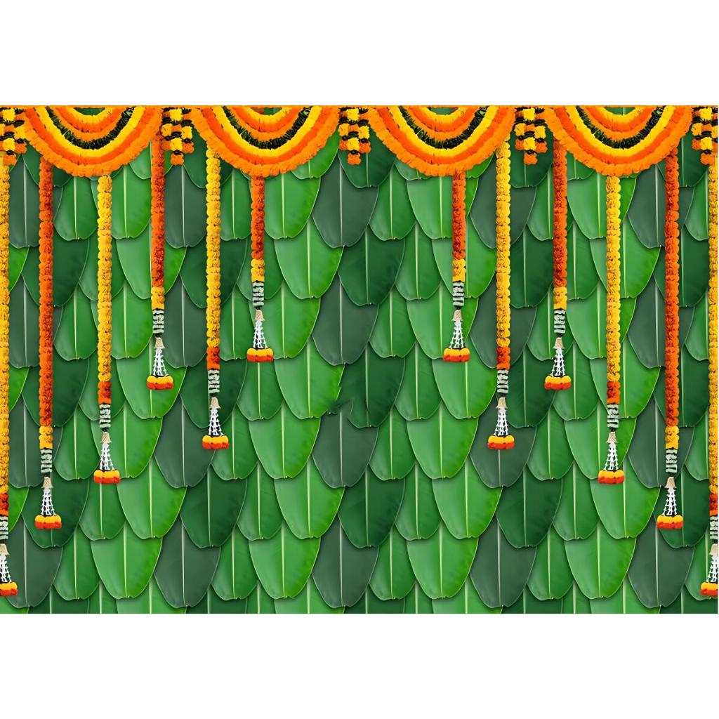 7x5ft India Pooja Traditional Photography Backdrops Banana Leaf Green ...