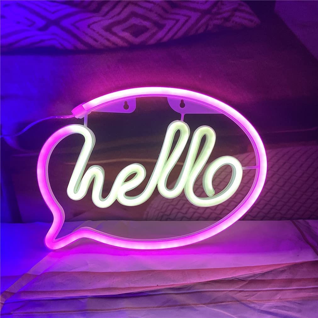 Hello Sign Neon Lights Welcome Shop Signboard Living Room Door ...
