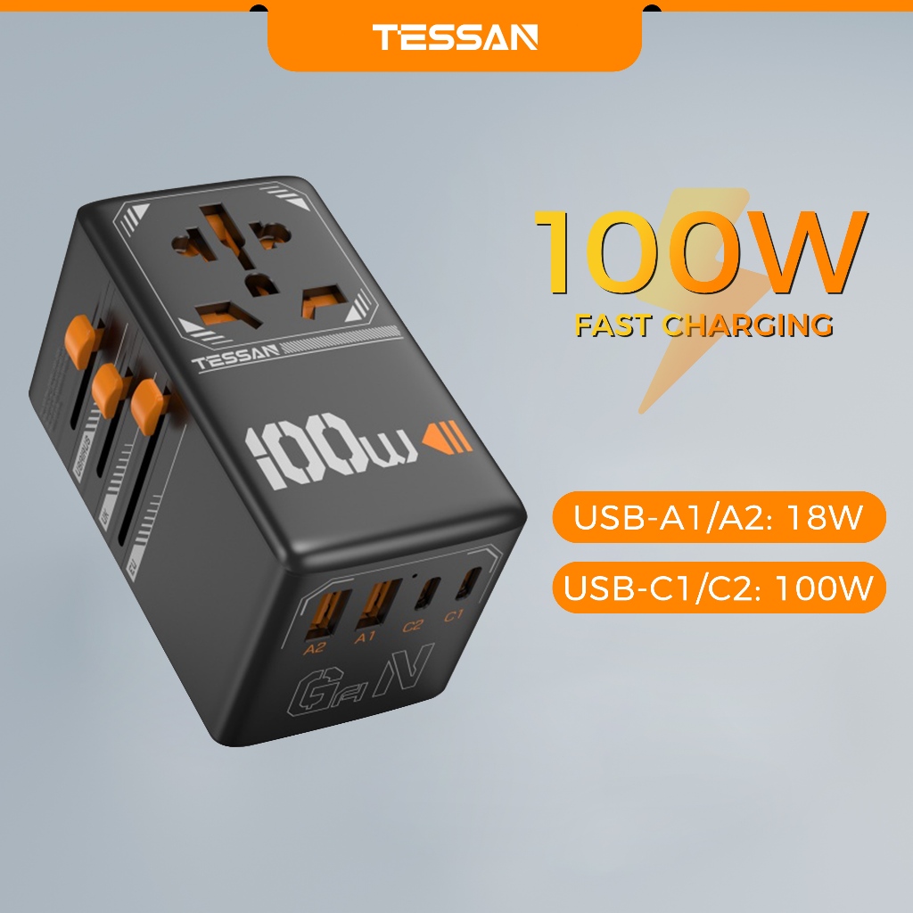 TESSAN Universal Travel Adapter Worldwide,100W International Plug ...