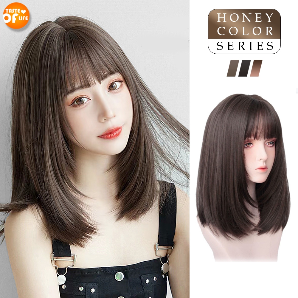 Straight Full Hair Wig With Air bangs For Women Length 40CM Clavicle ...