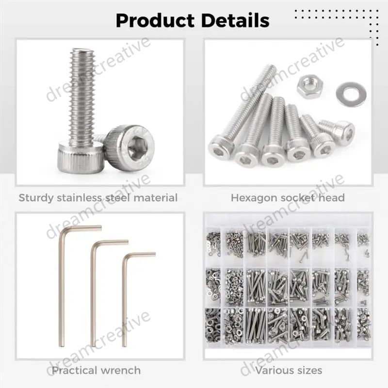 High quality 1080PCS Nuts and Bolts Set with Allen Key 304 Stainless ...