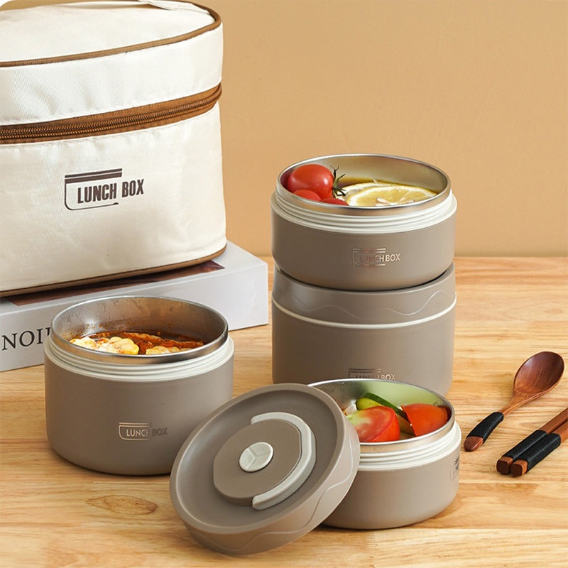 Microwaveable 304 Stainless Steel Lunch Box Round Insulated Food ...