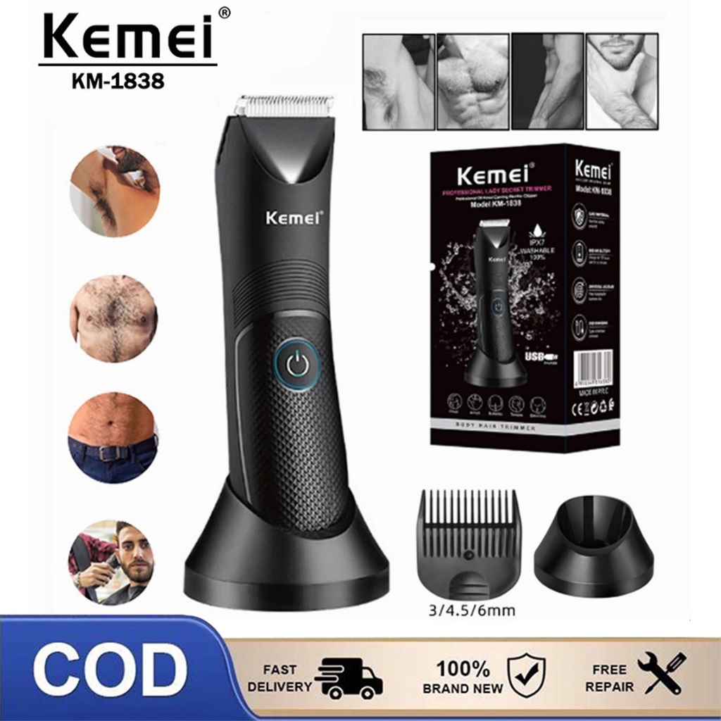 【COD】Kemei Groin Area Hair Trimmer Waterproof Wet Dry Clippers Pubic Armpit Body Hair Electric ...