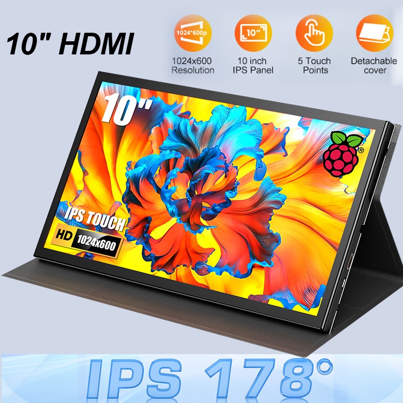 Portable Mini 10 inch Raspberry Pi Display 1024x600 IPS Capacitive ...