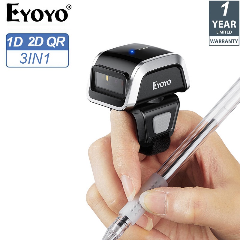 Eyoyo Mini Finger Wearable 2.4G Wireless 1D 2D Barcode Scanner 3IN1 Via ...