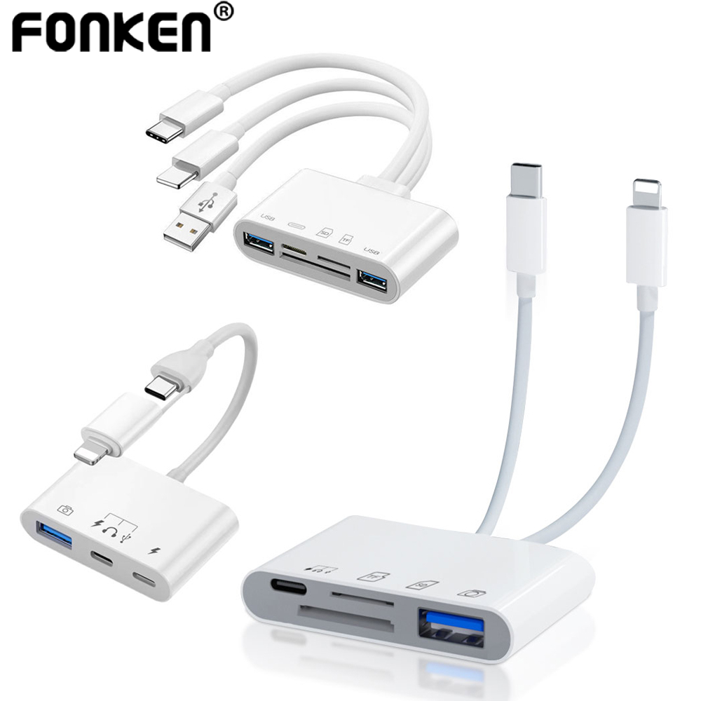 Fonken 5 In 1 Multifunction Card Reader USB2.0 OTG Adapter Light-ning ... Fonken 5 In 1 Multifunction Card Reader USB2.0 OTG Adapter Light-ning ...