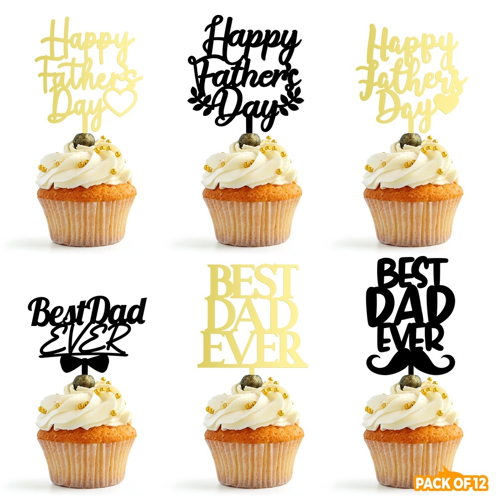 12 Pieces Happy Father's Day Cupcake Toppers, Best Dad Ever Acrylic ...