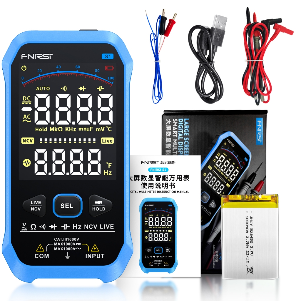 FNIRSI-S1 Digital Multimeter 9999counts AC DC Voltage Resistance ...