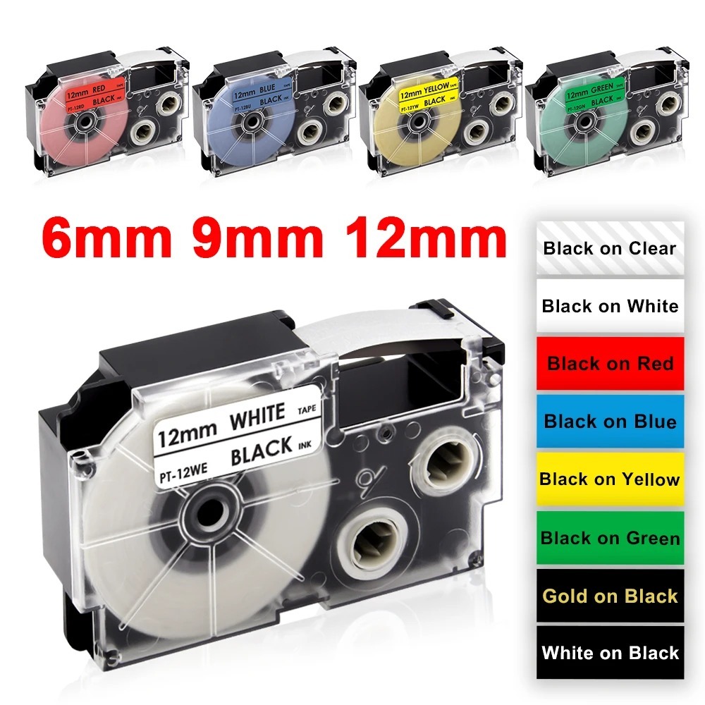 6/9/12mm Compatible Casio Label Tape XR Tape XR-12WE XR12X XR12YW XR9WE XR-9X XR-6WE for Casio ...