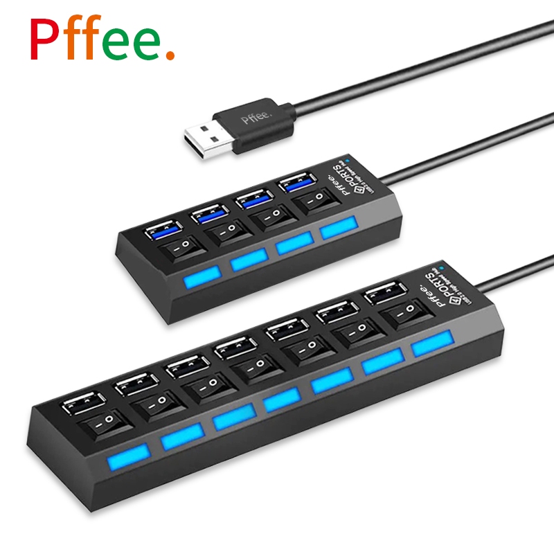 Pffee HUB USB 2.0 Extension Plug Socket 4 7 USB Splitter With LED ...