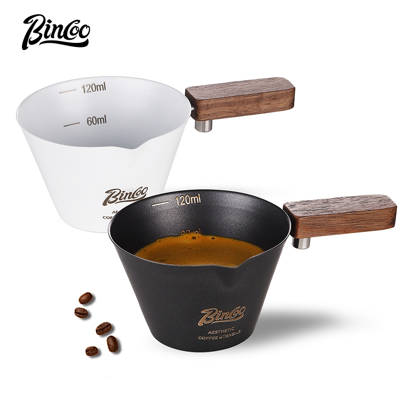 BINCOO Wooden Handle Espresso Measuring Cup Stainless Steel Milk Cup ...