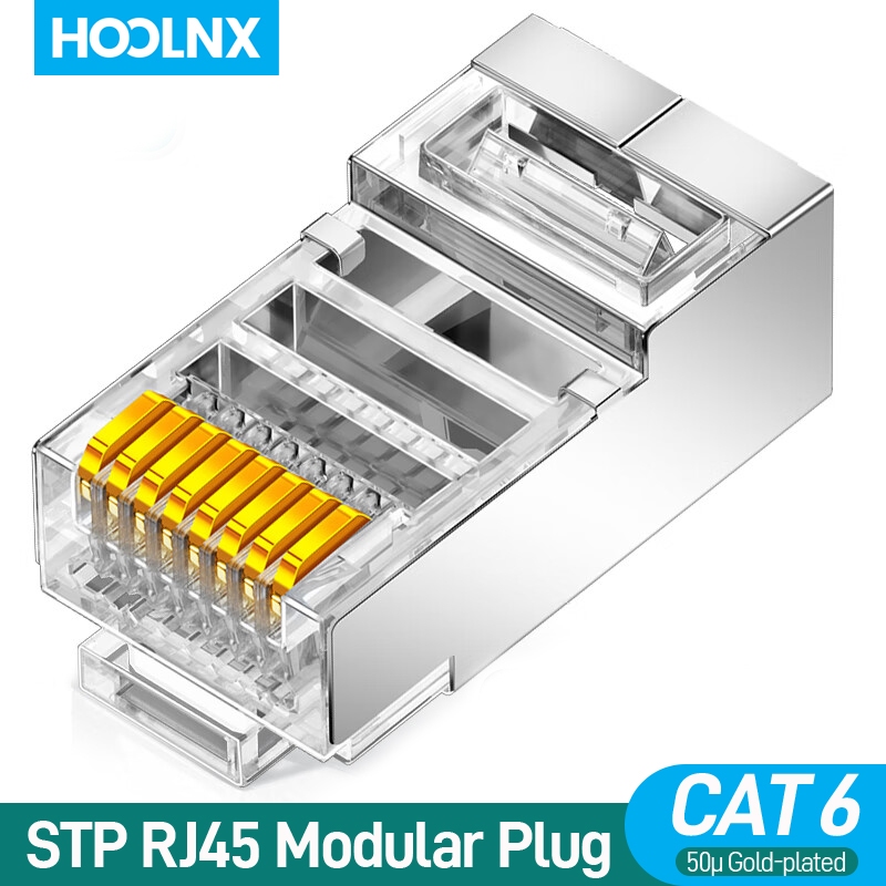 Hoolnx STP RJ45 Connectors, CAT6 Shielded 50μ Gold-Plated 8P8C Lan ...