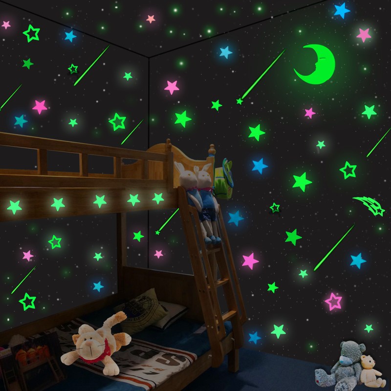 3d Stars Luminous in the Dark Fluorescent Wall Stickers Wall Decoration ...