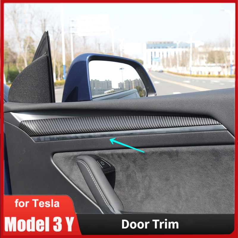Tesla Model 3 Model Y Door Trim Interior Front Carbon Fiber ABS Trims ...