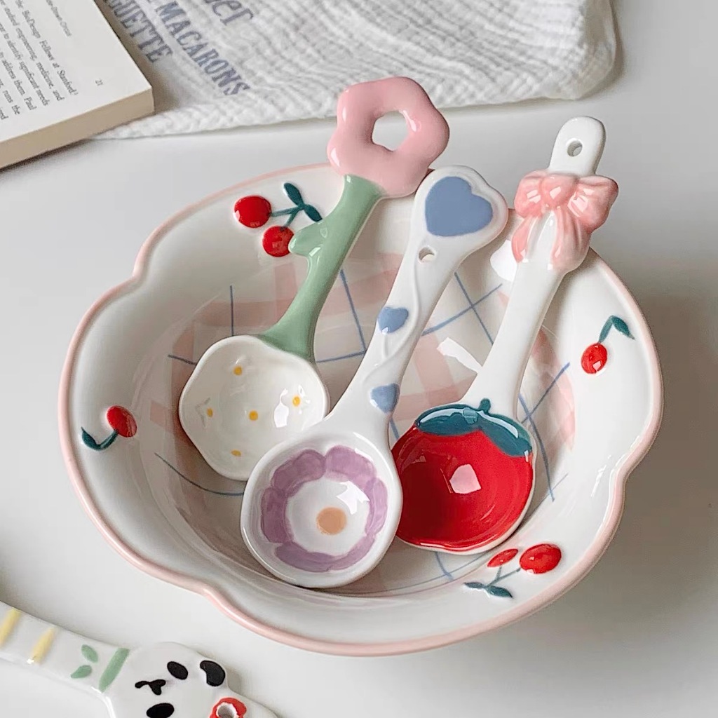 ins girl heart cute ceramic spoon rice spoon dessert yogurt oatmeal ...