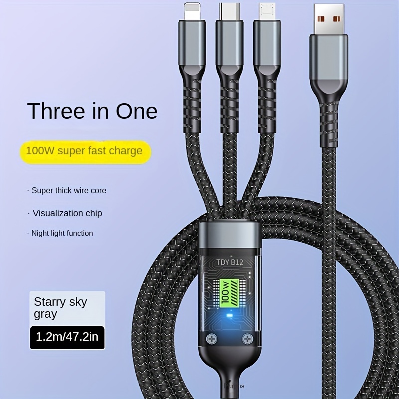 3 In 1 Fast Charging USB To Type-C Micro IP USB C to USB C Cable ...