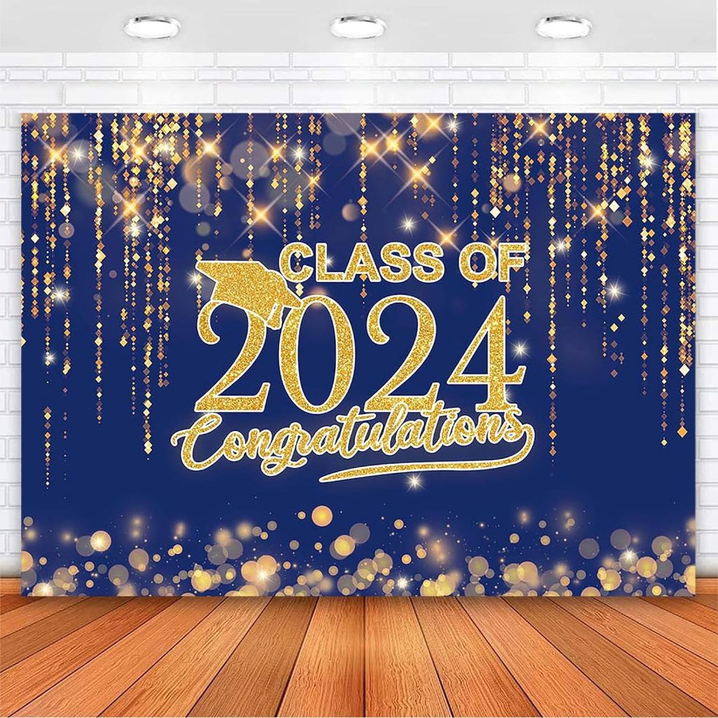 2024 Graduation Background Blue and Gold Scattered Scenes with ...