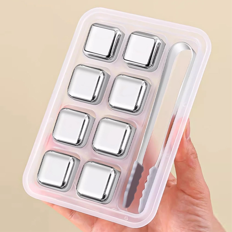 Oukeai 8PCS Quick Frozen Ice Cubes 304 Stainless Steel Ice Cubes Metal ...