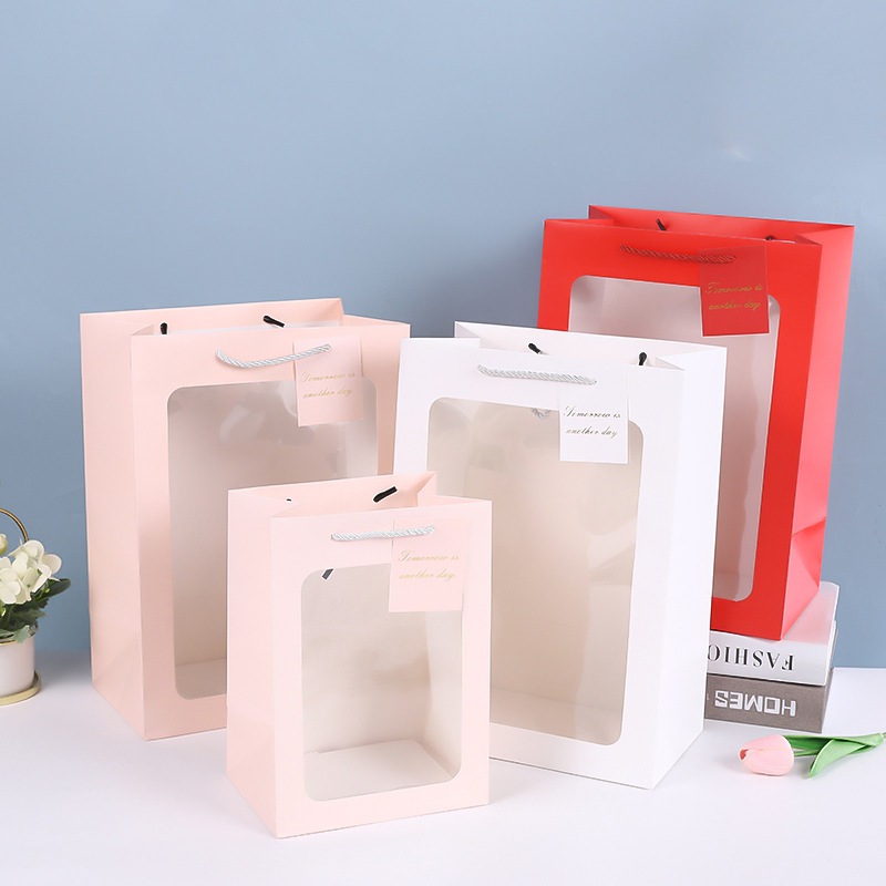 Gift Bag Transparent Window Gift Bag Goodie Bag Kraft Paper Bags with ...