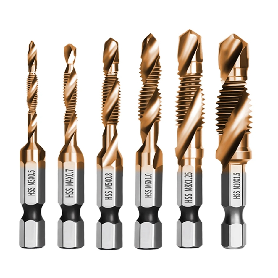 Hex Shank Titanium Plated HSS Screw Thread Metric Tap Drill Bits Screw ...