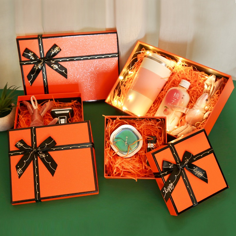 Orange High-End Gift Box with Bow Gift Box with Cover Perfume Cosmetics ...