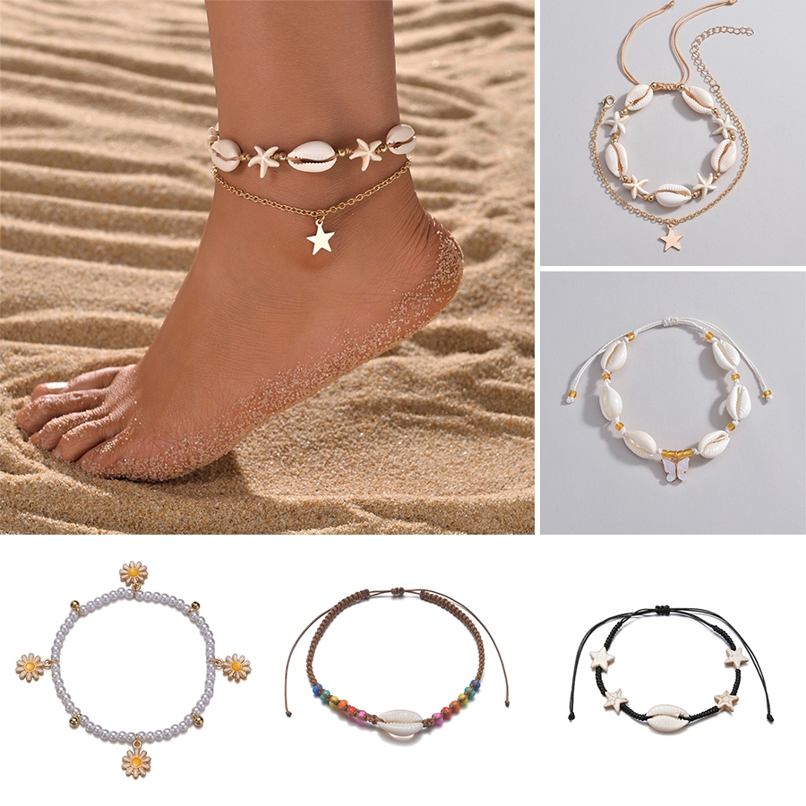 2024 New Starfish Shell Weaving Feet Chain Fashion Pearl Daisy Beach ...