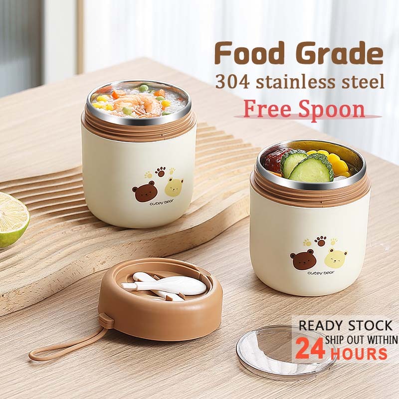 500ML 304 Stainless Steel Soup Cup Food Container Mini Thermal Lunch Box Jar With Spoon ...