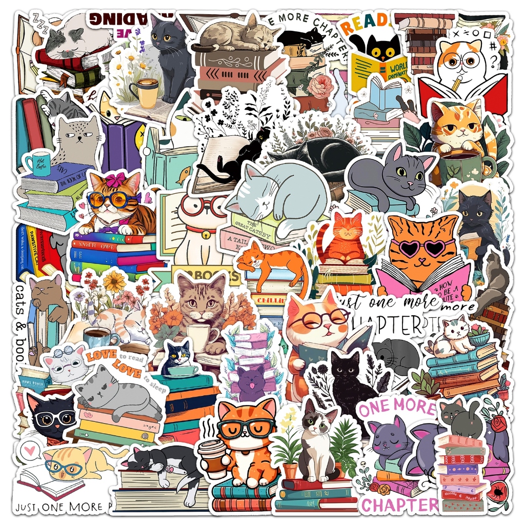 10/50pcs Funny Cute Cat Reading Stickers DIY For Phones Laptop Car ...