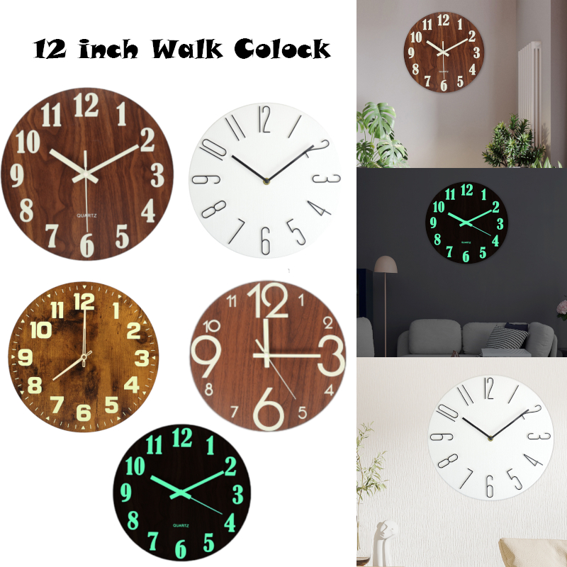 Fluorescent wooden Clock Wood Wall Clock Luminous Number Of Hanging ...