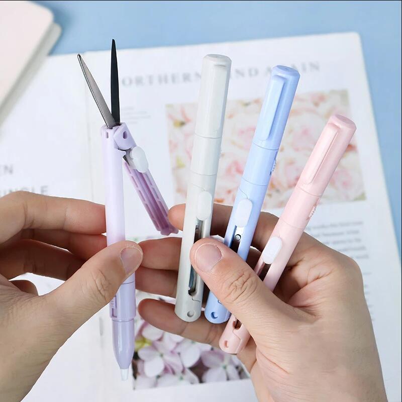 2 In 1 Foldable Scissors Kawaii Macaron Utility Knife Multifunction ...