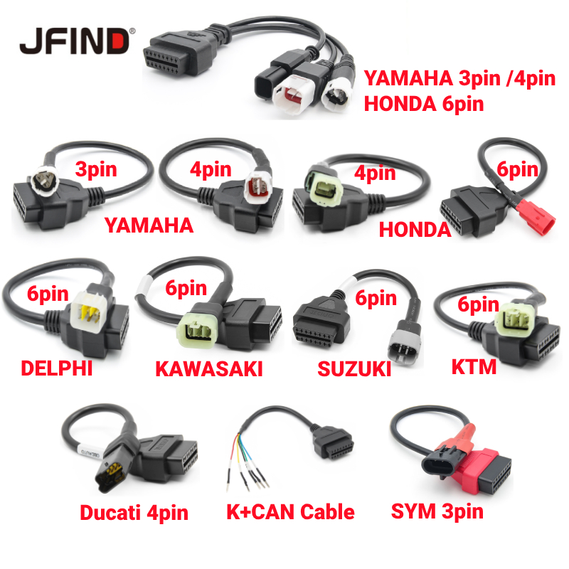 For Yamaha & Honda & Kawasaki Motorcycle 3Pin 4Pin 6Pin K CAN to 16PIN ...