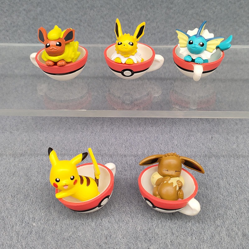 5Pcs/Set Pokemon Anime Figure Pikachu Eevee Flareon Jolteon Vaporeon Q ...