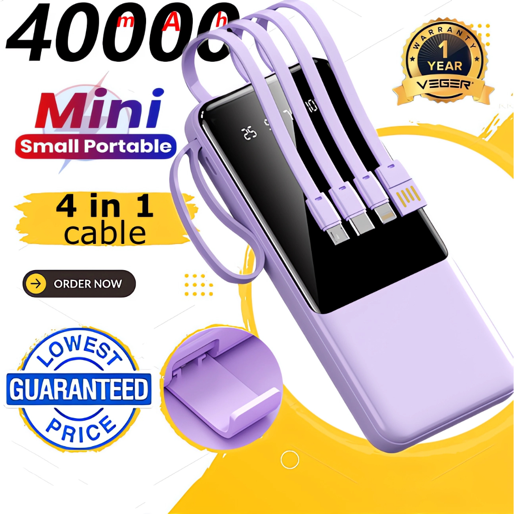 【SG】100% 40000mAh power bank 4 in 1 cable Mini powerbank fast charging ...