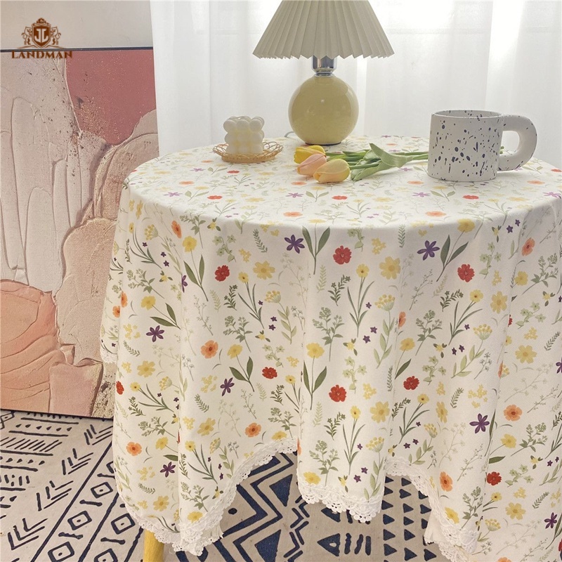 Vintage Floral Flannel Pastoral Fabric Lace Edge Tablecloth Background ...