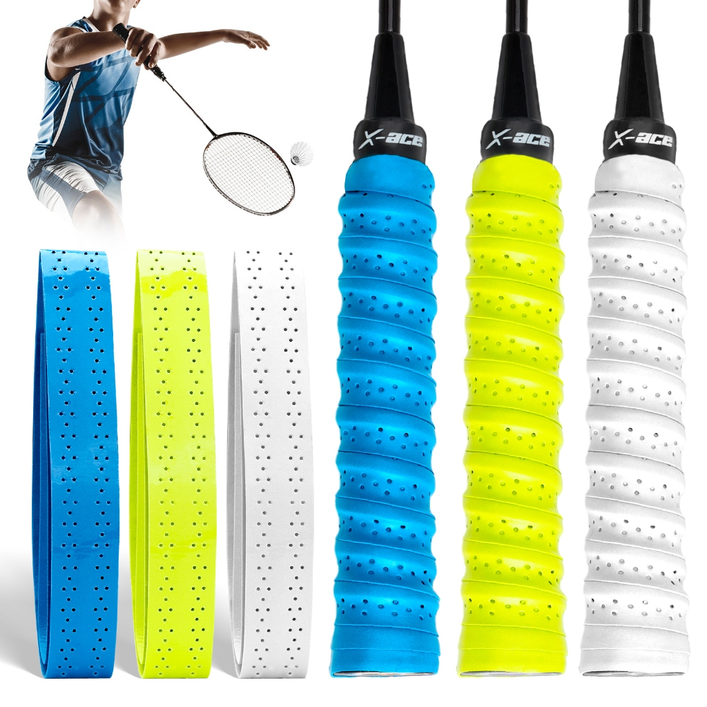 X-ace Tennis Overgrips 3Pcs, White & Blue & Fluorescent Yellow, with ...