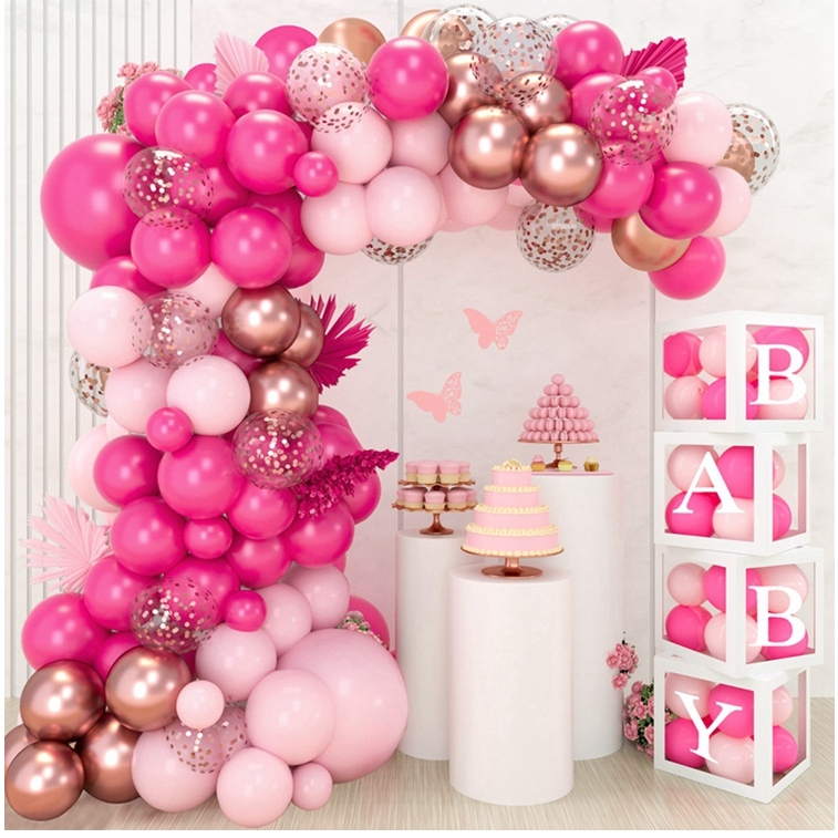84pcs/set Rose Gold Macaron Pink Balloons Set Girls 1st Happy Birthday ...