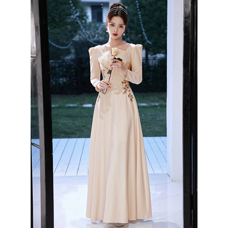 EAGLELY Elegant Classy Luxury Dinner Party Champagne Art Exam Evening Dress 2024 Banquet Host ...