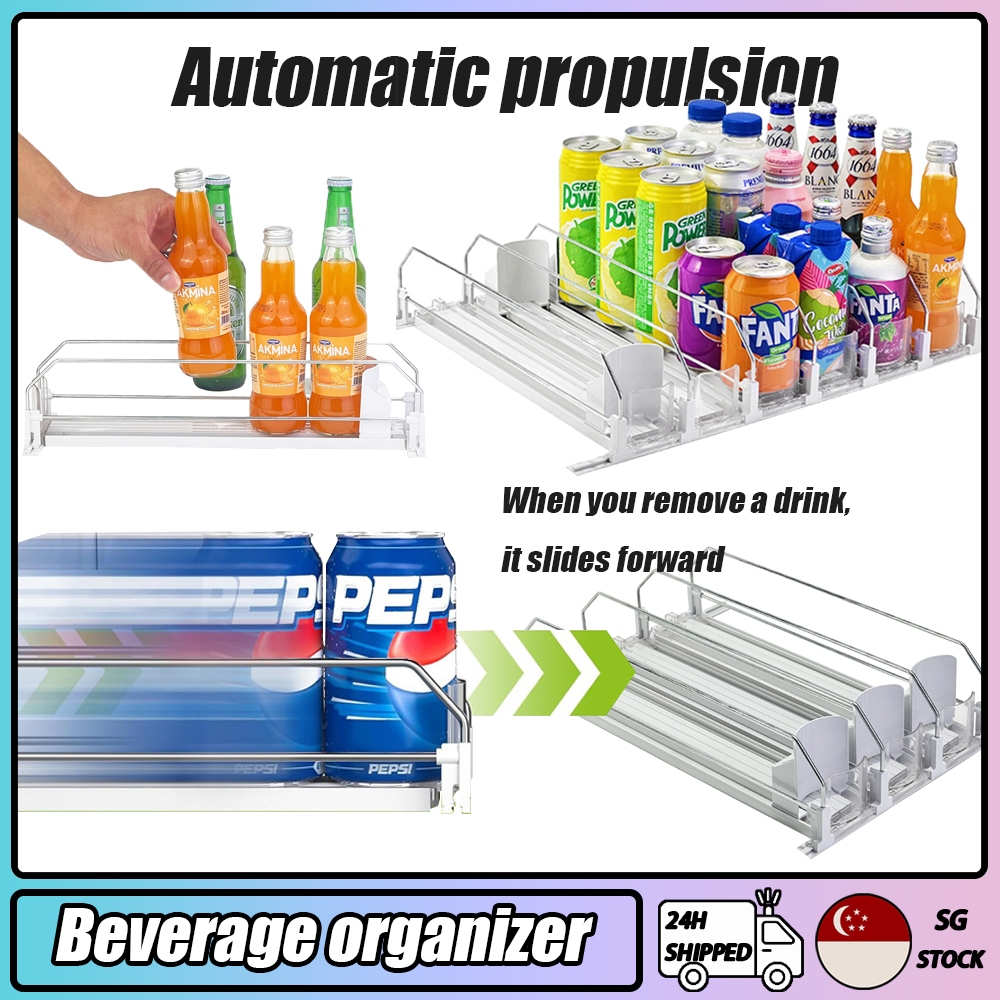 【SG Stock】Drink Organizer for Fridge Self-Sliding Soda Can Dispenser ...