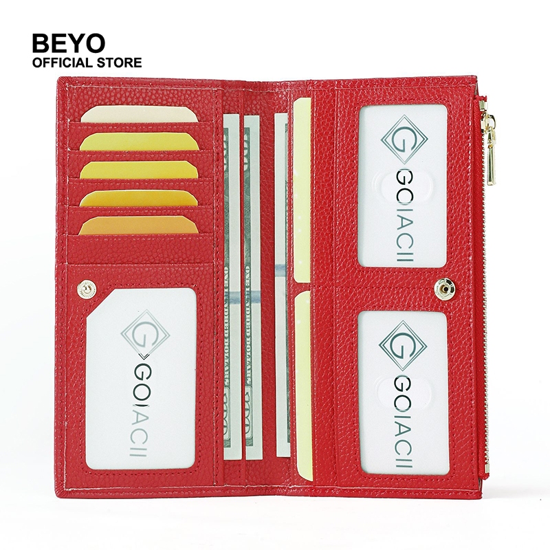 Genuine Leather RFID Original Long Wallet Womens Slim Wallet with Card ...