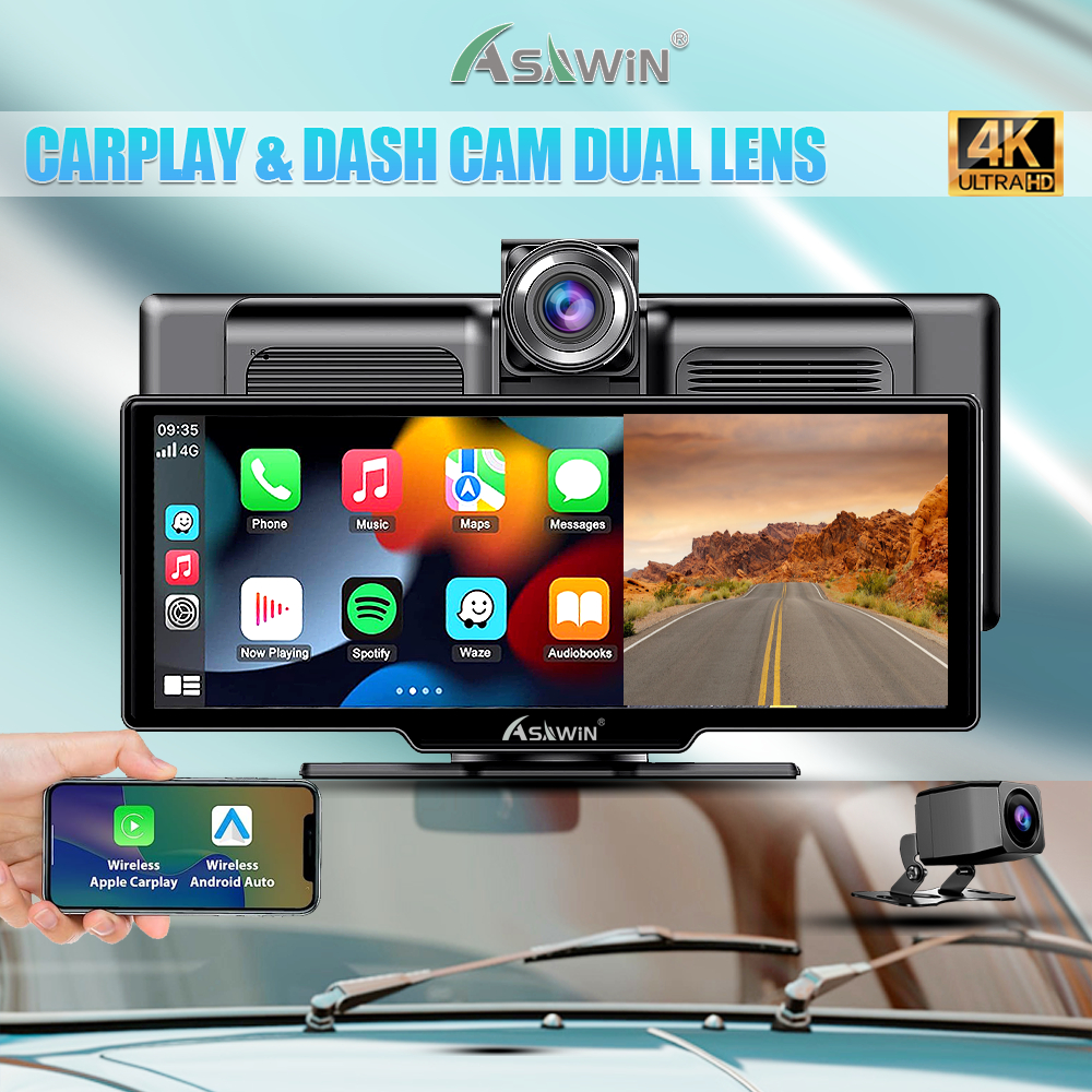 Asawin Carplay 4K Dash Cam WIFI Android Apple 10.26 In Front and Rear ...