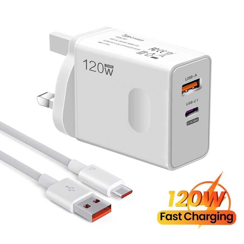 120W Super Fast Charging Power Adapter QC5.0 Quick Charger 2 Ports Fast ...