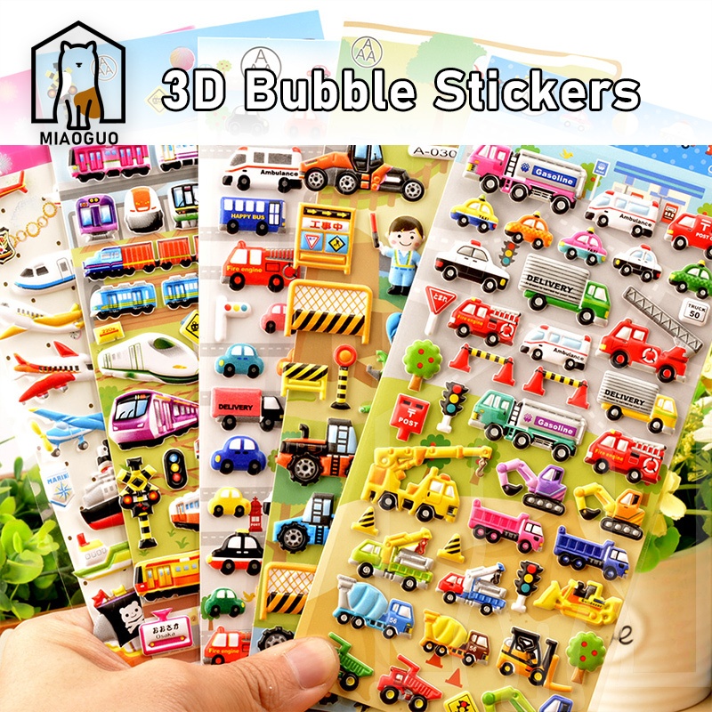 \Ready Stock/ 3D Bubble Sticker Cartoon Cars Stickers Transportation ...