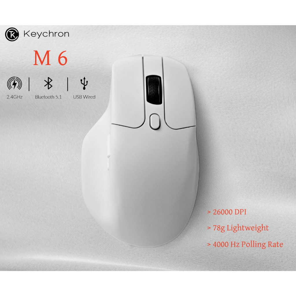Keychron M6 Wireless Gaming Optical Mouse, Tri-Mode 2.4 GHz/Bluetooth 5 ...