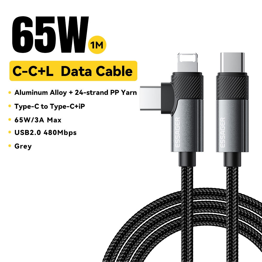 Essager 65W Type C To L+ C Cable 2 in 1 Fast Charging Cord Adapter For ...