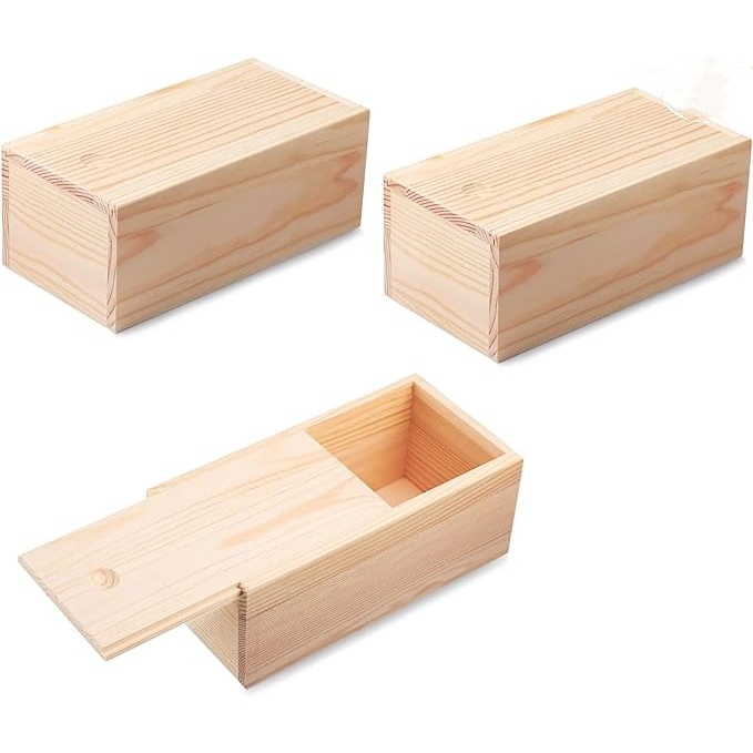 15*10*4.2cm Unfinished Wood Box with Sliding Lid, Small Wooden Storage ...